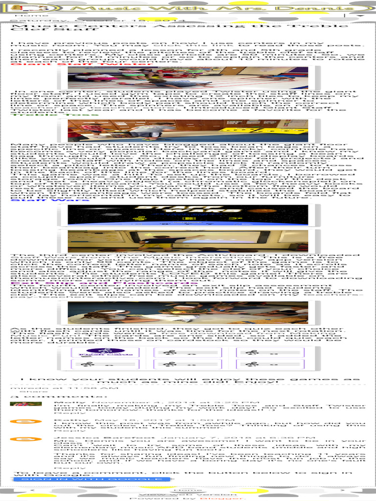 Music With Mrs. Dennis Music Centers Assessing The Treble Clef Staff | PDF | Clef