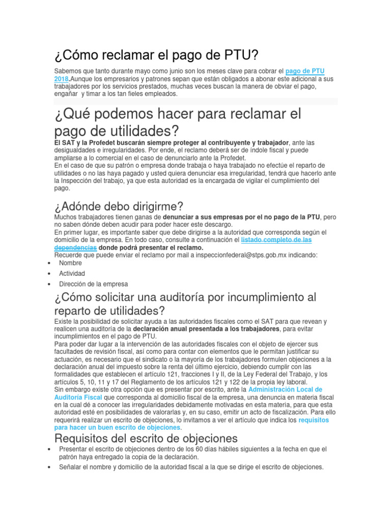 Reclamar PTU: Guía Completa 2023 | PDF | Auditoría | Impuesto sobre la ...