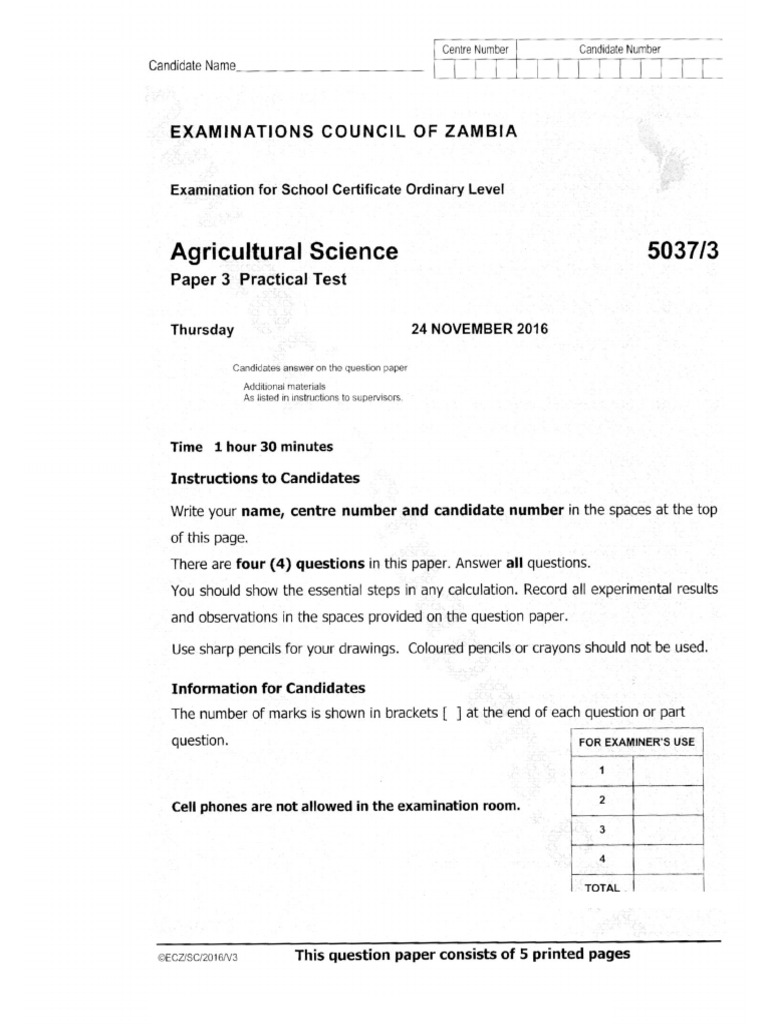 2016 Agricultural Science Paper 3 Past Paper | PDF