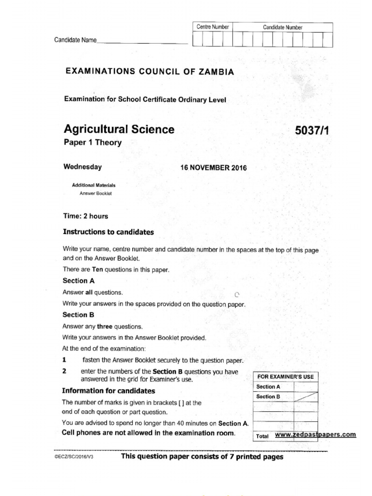 2016 Agricultural Science Paper 1 Past Paper | PDF