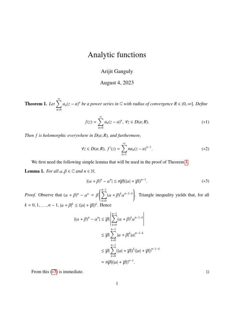 Analytic Functions | PDF