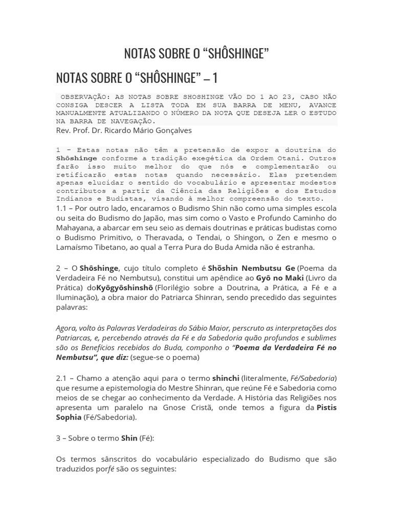 Notas Sobre o Shoshinge | PDF