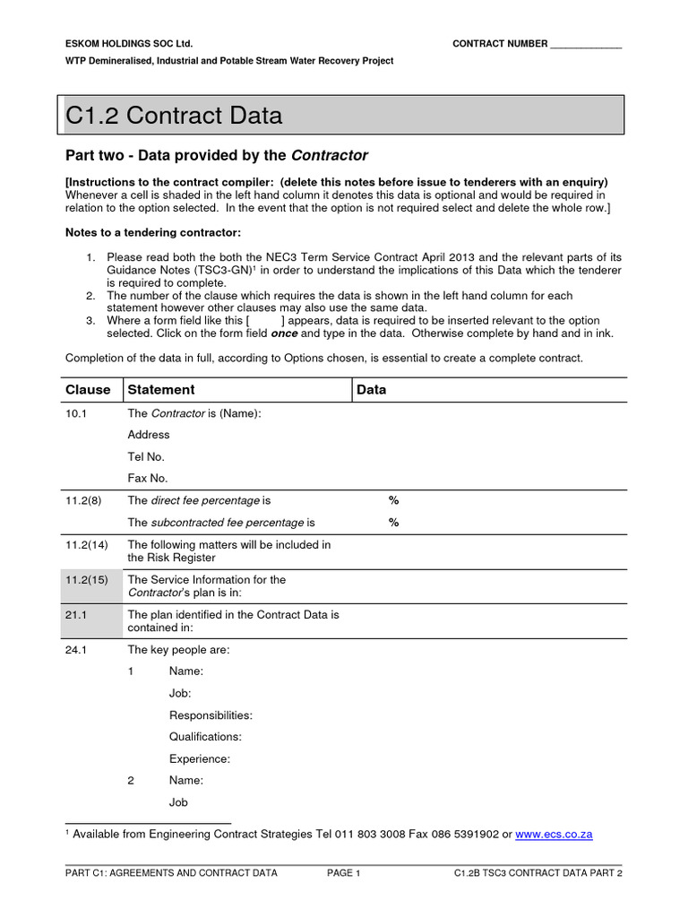 ESKOM Water Recovery Project Contract Data | PDF | Technology & Engineering
