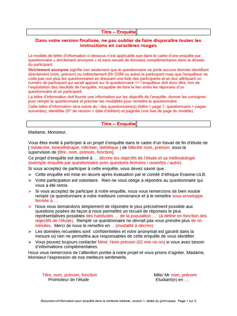 Modele Lettre D Information Tfe Enquete 201701 | PDF