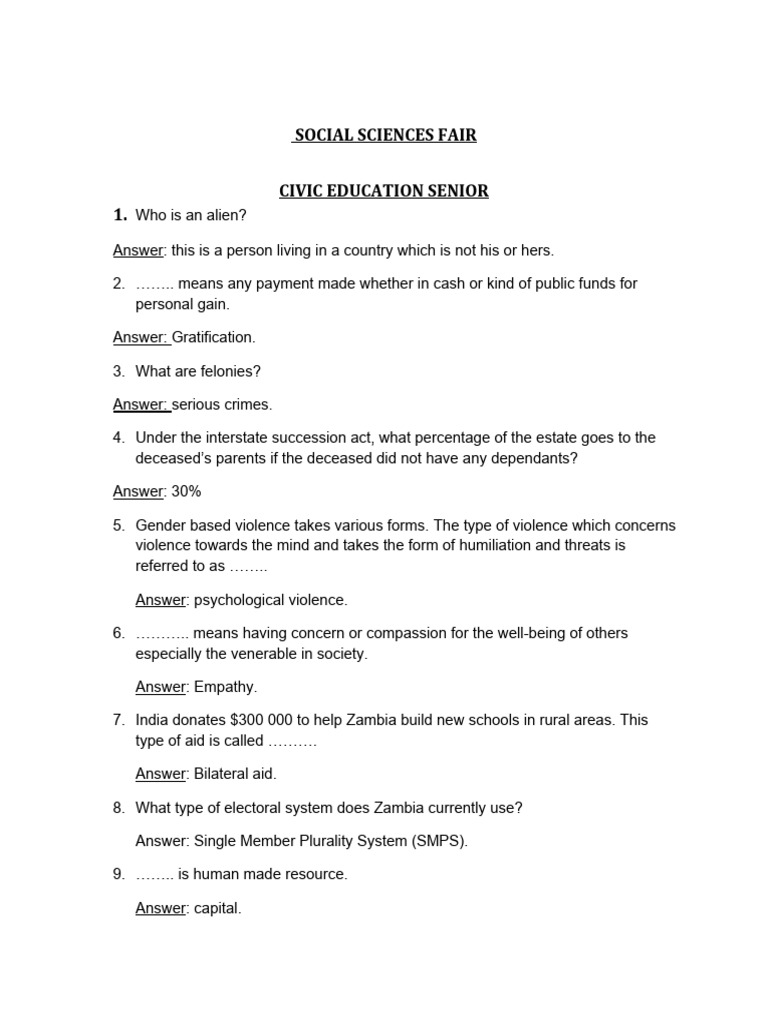 Civic Education Quiz: Key Concepts | PDF | Marriage | Justice