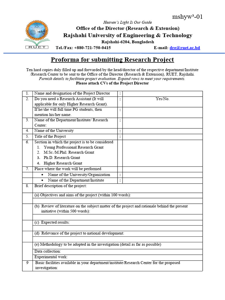RUET Research Project Submission Form | PDF | Career & Growth | Business