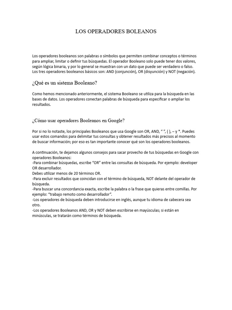 Operadores Booleanos | PDF | Informática