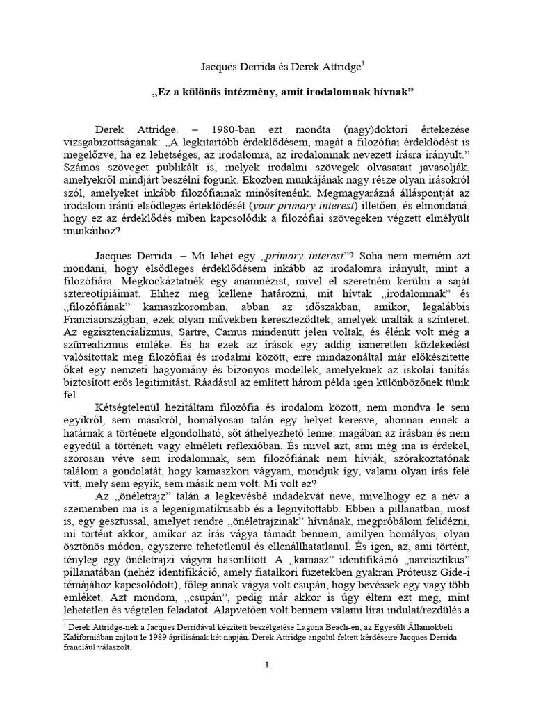 Jacques Derrida És Derek Attridge | PDF