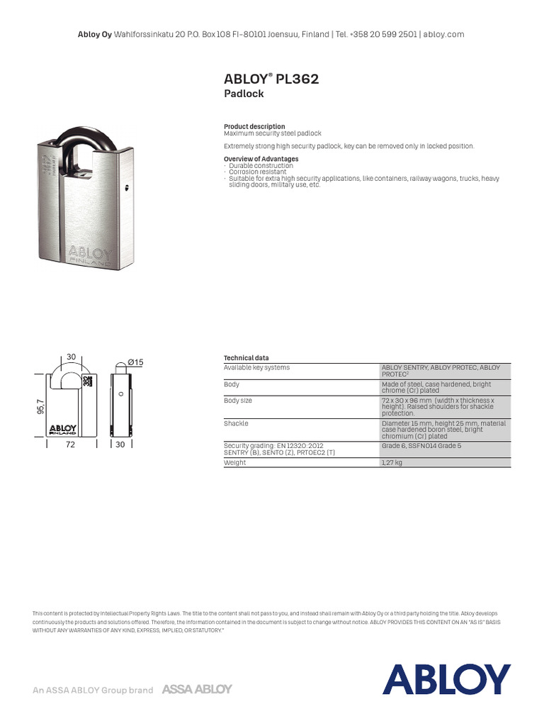 ABLOY_PL362B_Data_Sheet_1 | PDF