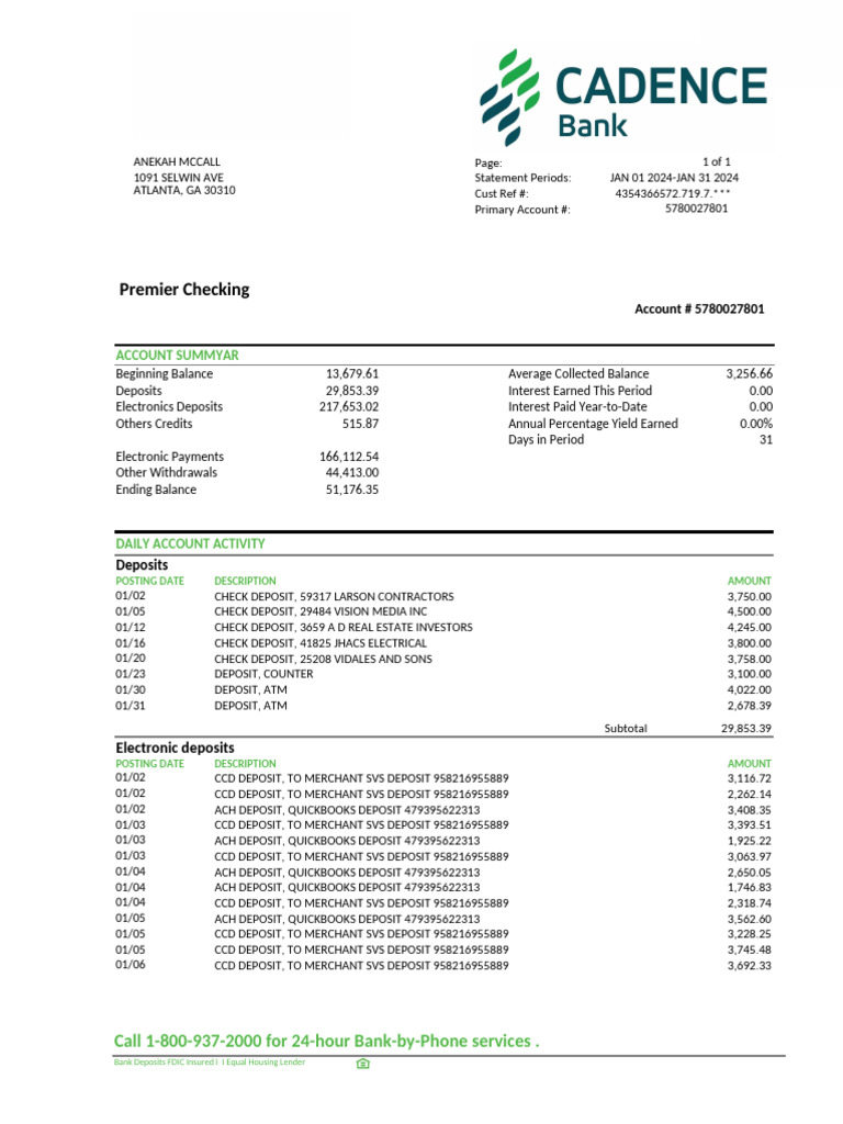 Premier Checking: Account # 5780027801 | PDF