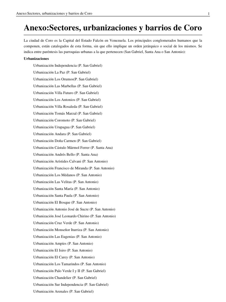 Sectores Urbanizaciones y Barrios de Coro | PDF | Urbanización ...