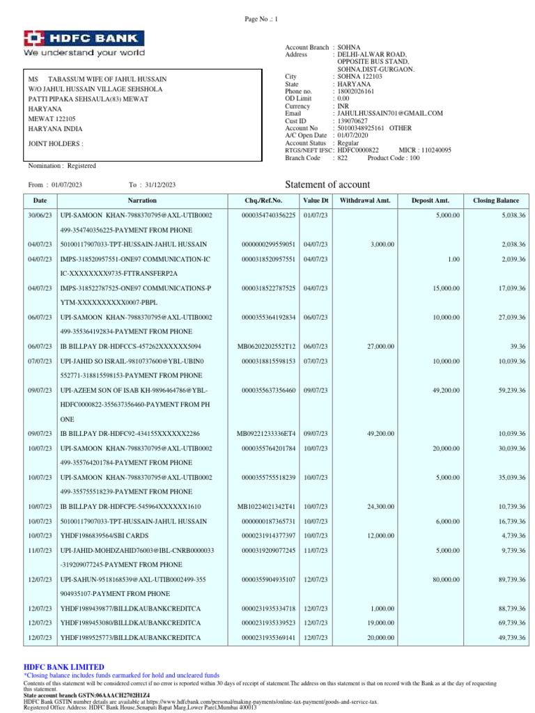 Account Statement: July-August 2023 | PDF | Banks | Financial Services