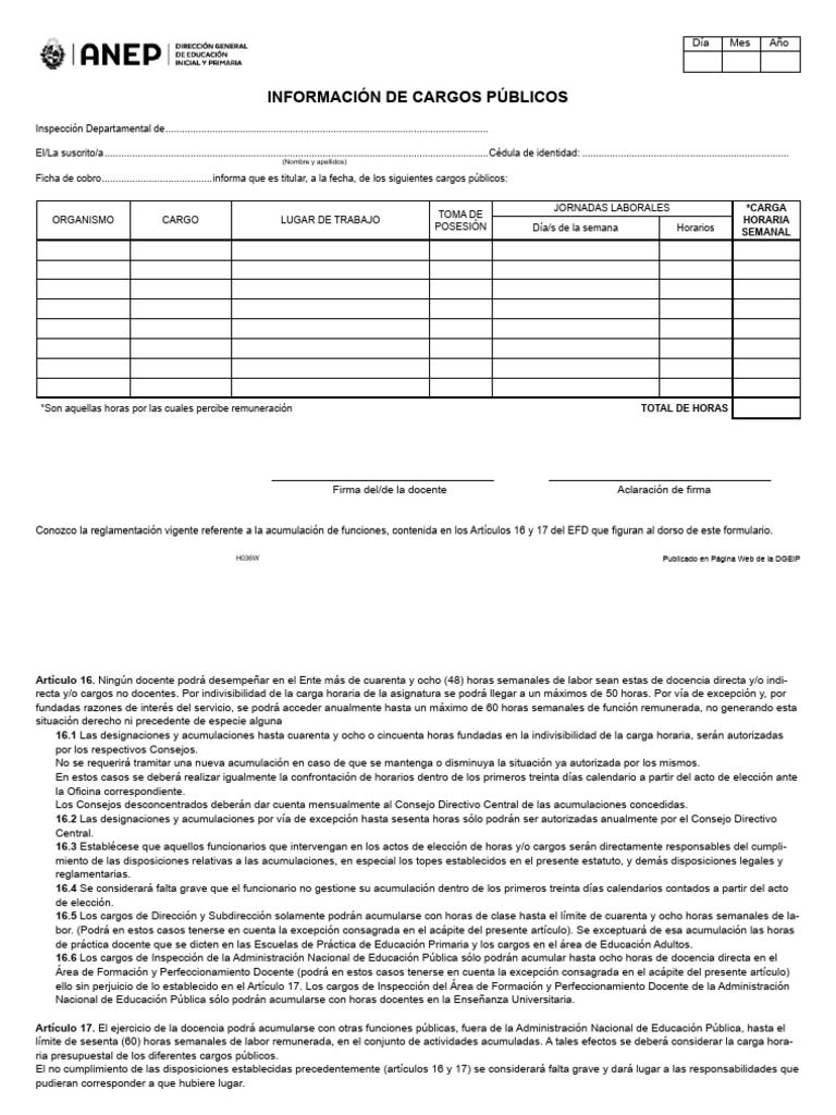 Información de Cargos Publicos | PDF | Enseñando | Tiempo de trabajo