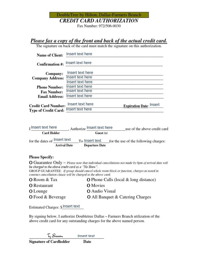 CC Auth Form - Sleeping Rooms | PDF | Credit Card | Payments