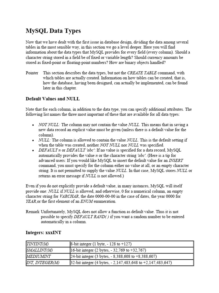 Mysql Data Types Pdf Integer Computer Science String Computer Science 3958