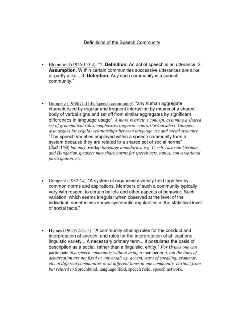 Definitions of Speech Community | PDF | Community | Linguistics
