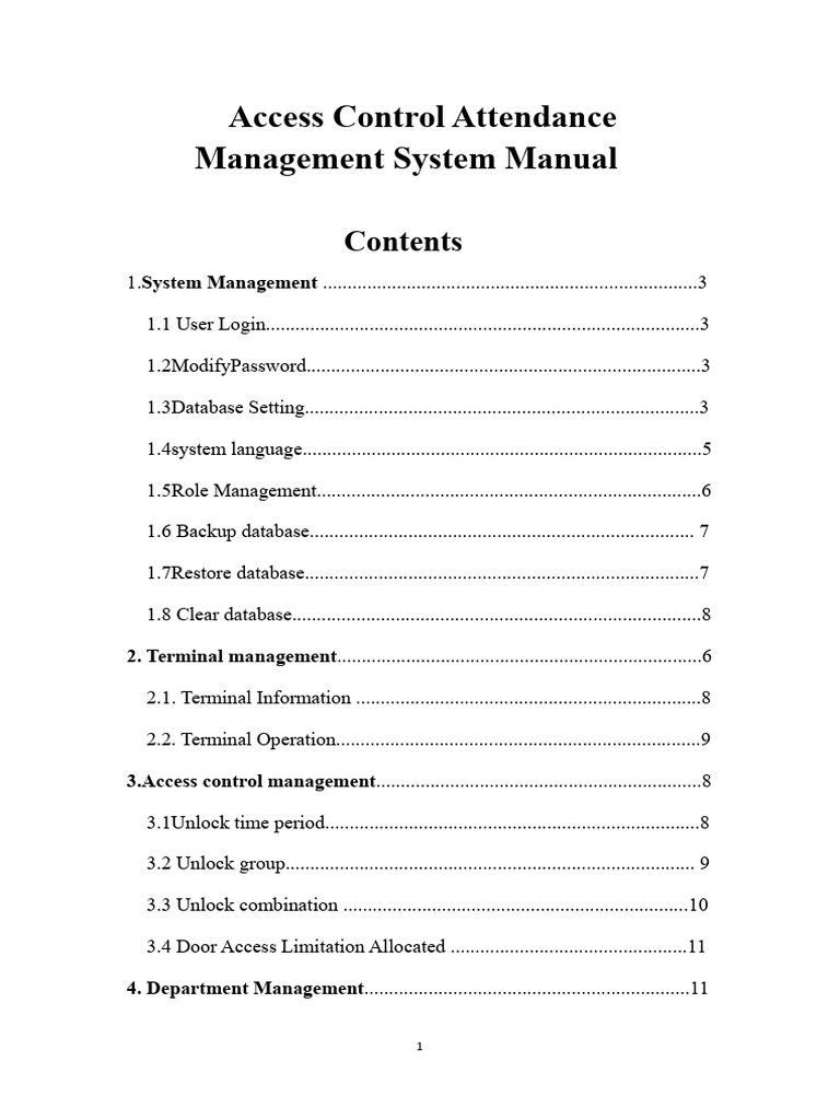 Access Control Attendance System Manual | PDF