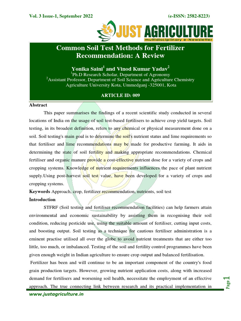 Common Soil Test Methods For Fertilizer Recommendation - A Review | PDF ...