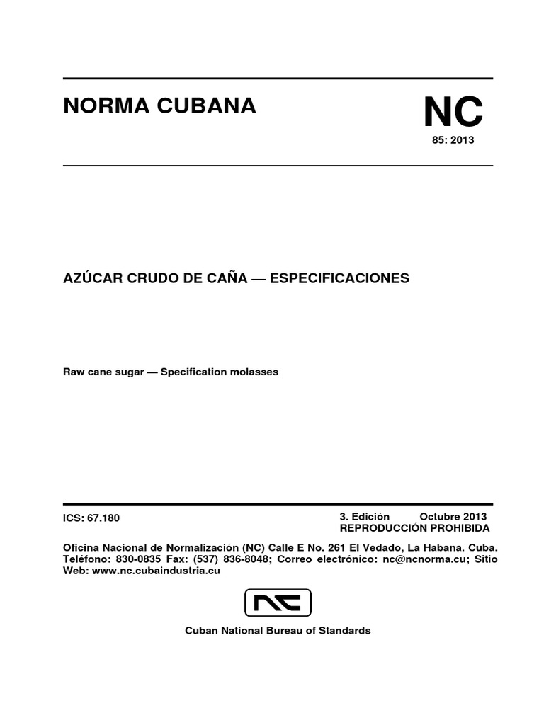 Norma Cubana: Azúcar Crudo de Caña - Especificaciones | PDF | Seguridad ...
