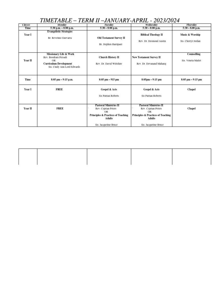Jan - April Time Table 2024 (1) Northcampus-1 | PDF