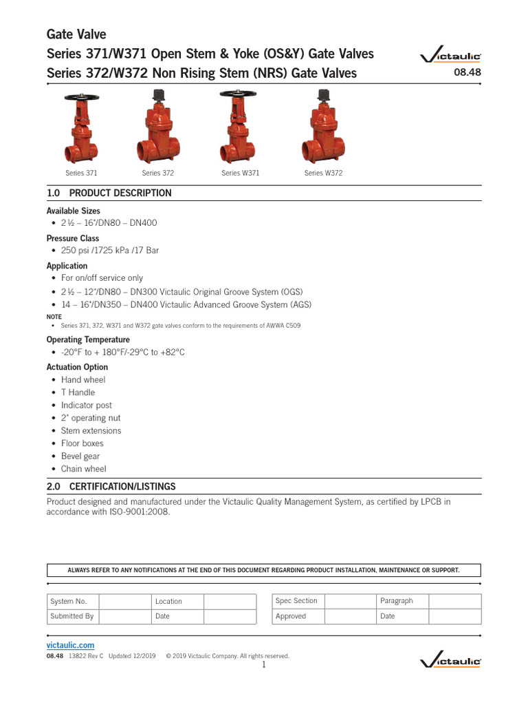 Gate Valve Series 371/W371 Open Stem & Yoke (OS&Y) Gate Valves Series ...