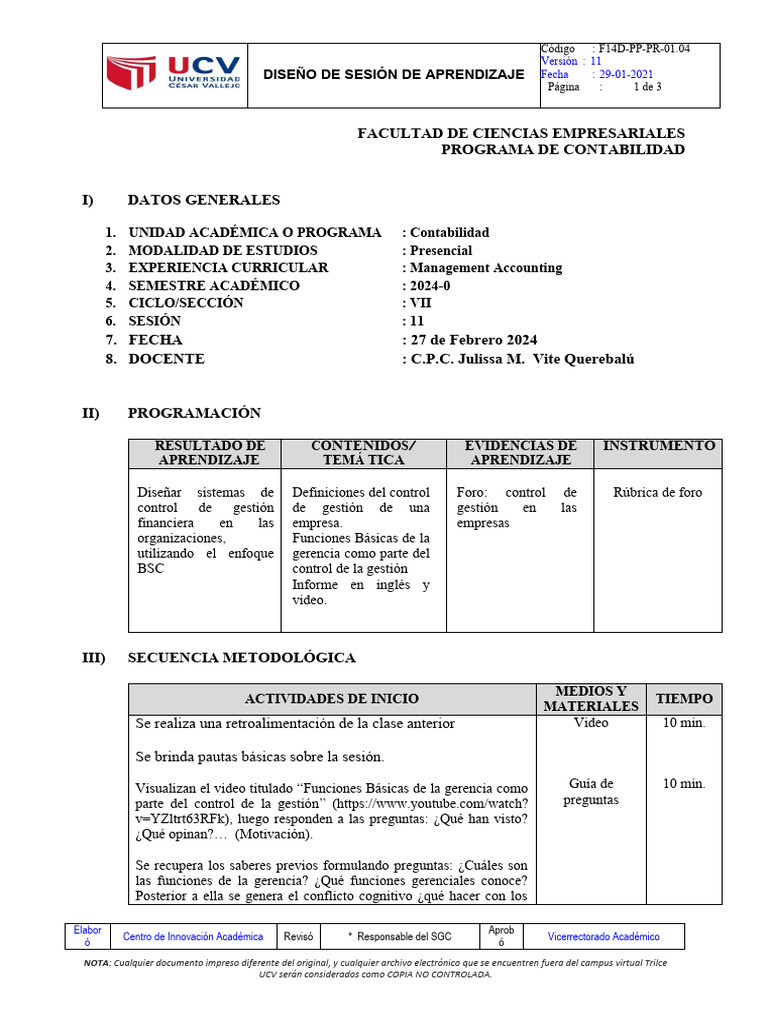 Sesión de Aprendizaje 11 | PDF