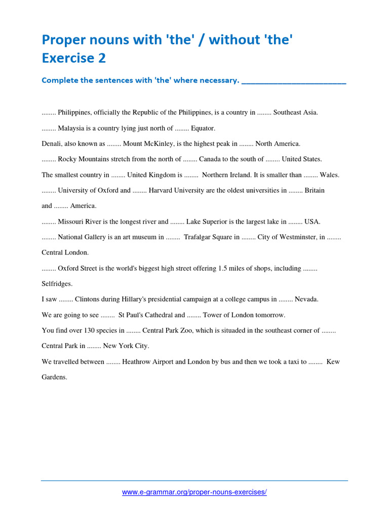 Proper Nouns The Worksheet 2 | PDF