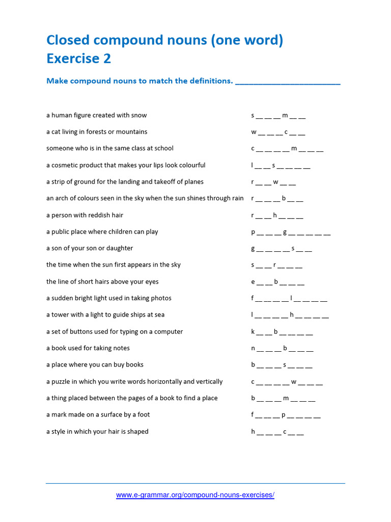 Closed Compound Worksheet 2 | PDF