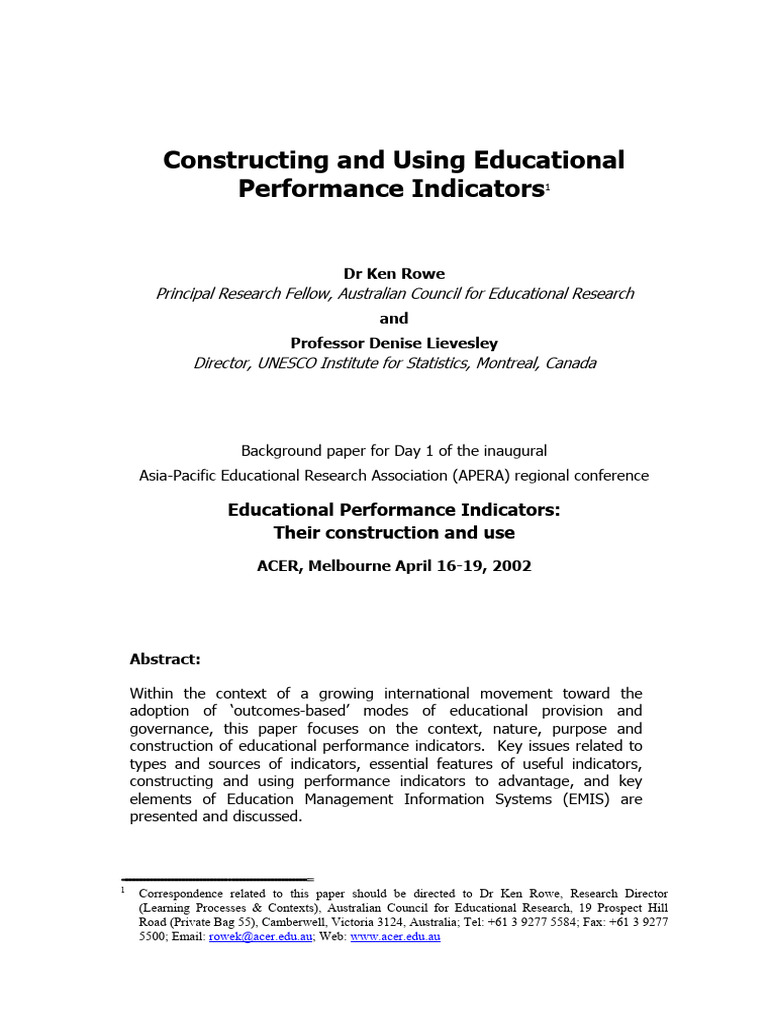 Constructing and Using Educational Performance Indicators | PDF | Validity (Statistics ...