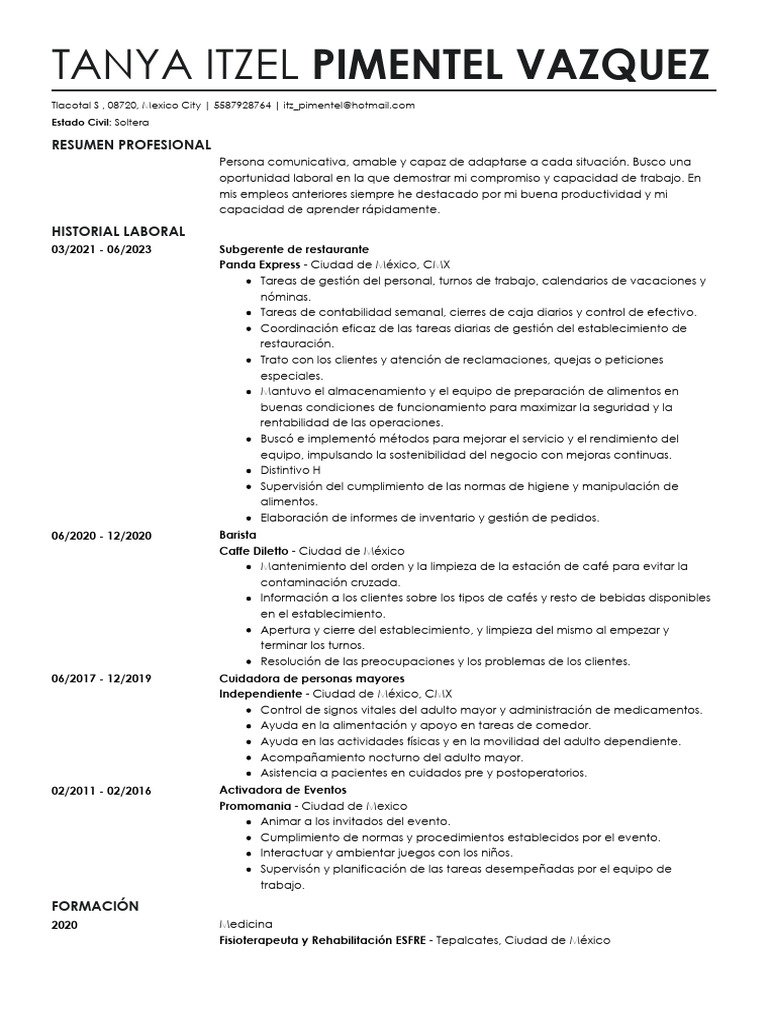 TanyaItzel PimentelVazquez CV 2 | PDF | México