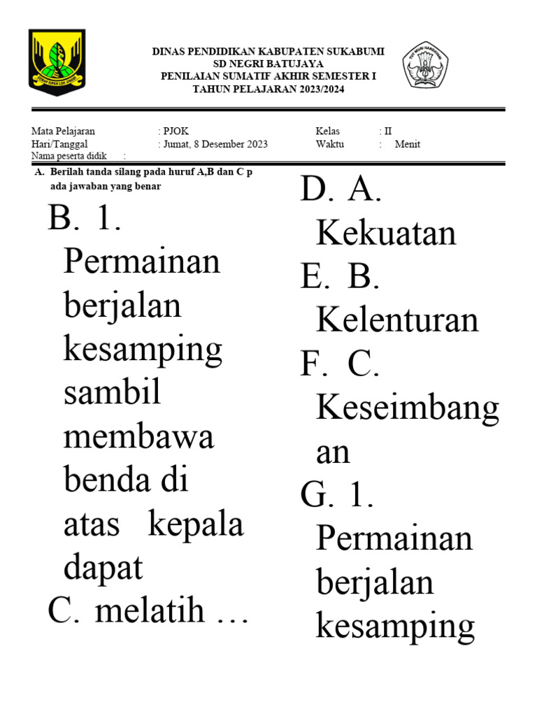 Soal Pas Pjok KLS 2 | PDF