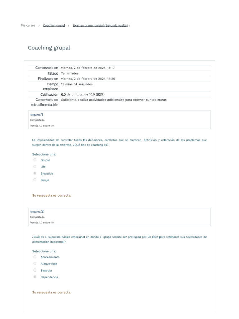 Coaching Grupal Examen Primer Parcial - Segunda Vuelta | PDF