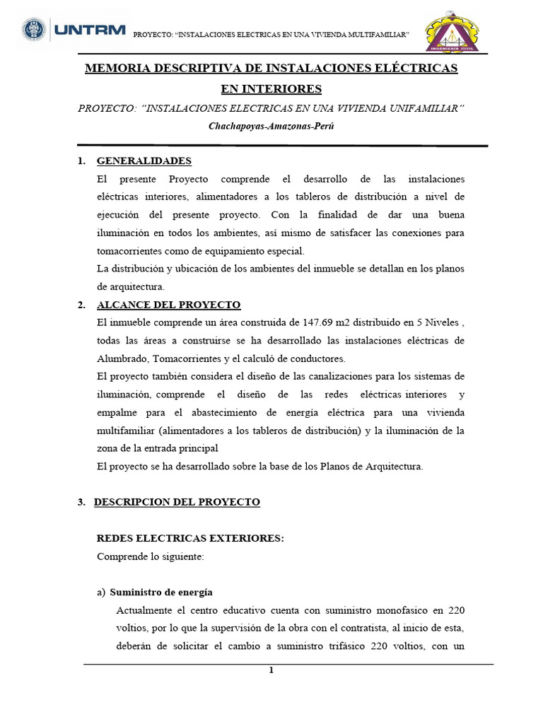 Memoria Descriptiva Instalación Electrica II - Ee | PDF | Cableado eléctrico | Ingenieria Eléctrica