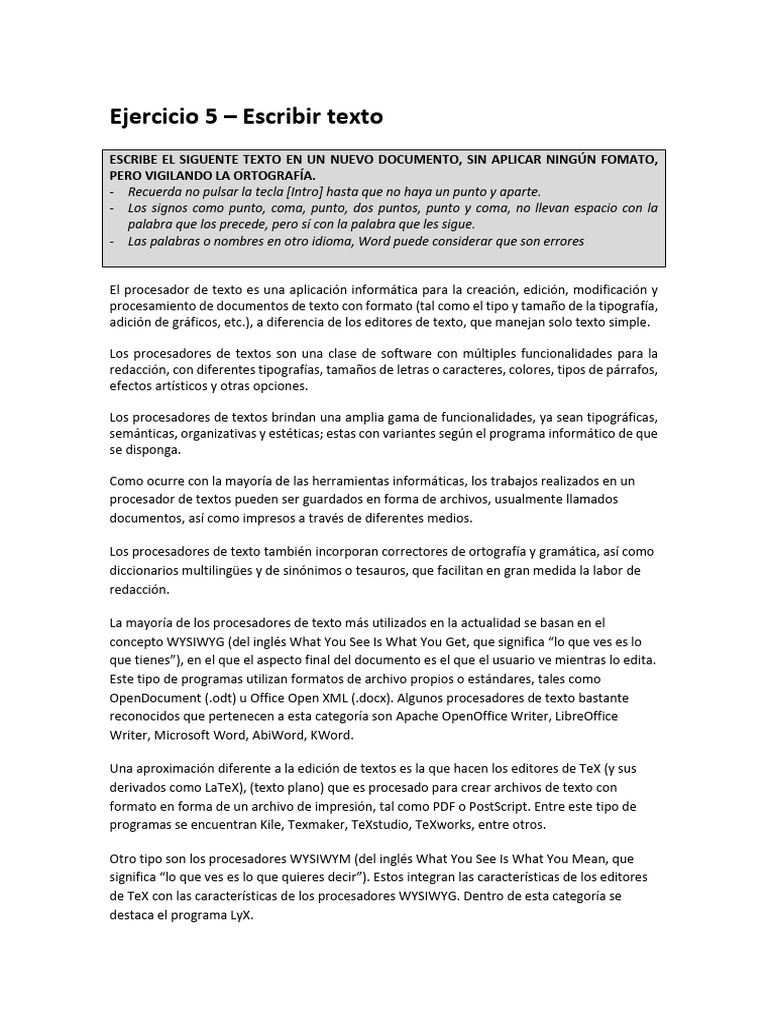 Ejercicio 5 - Escribir Texto | PDF | Procesador de textos | Informática
