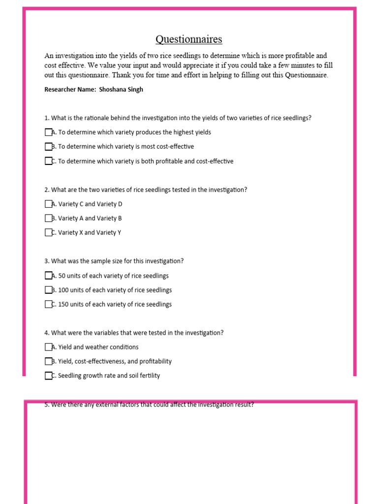 Mathematics Questionnaires | PDF | Rice | Soil