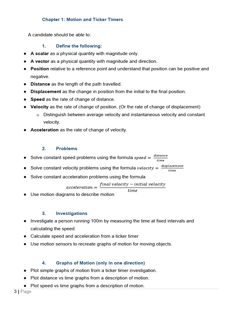 CH 1a Motion - Ticker Timers Notes 2024 | PDF | Velocity | Speed