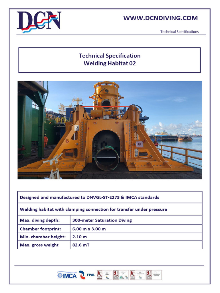 DCN Welding Habitat Technical Specs | PDF | Underwater Diving | Pressure