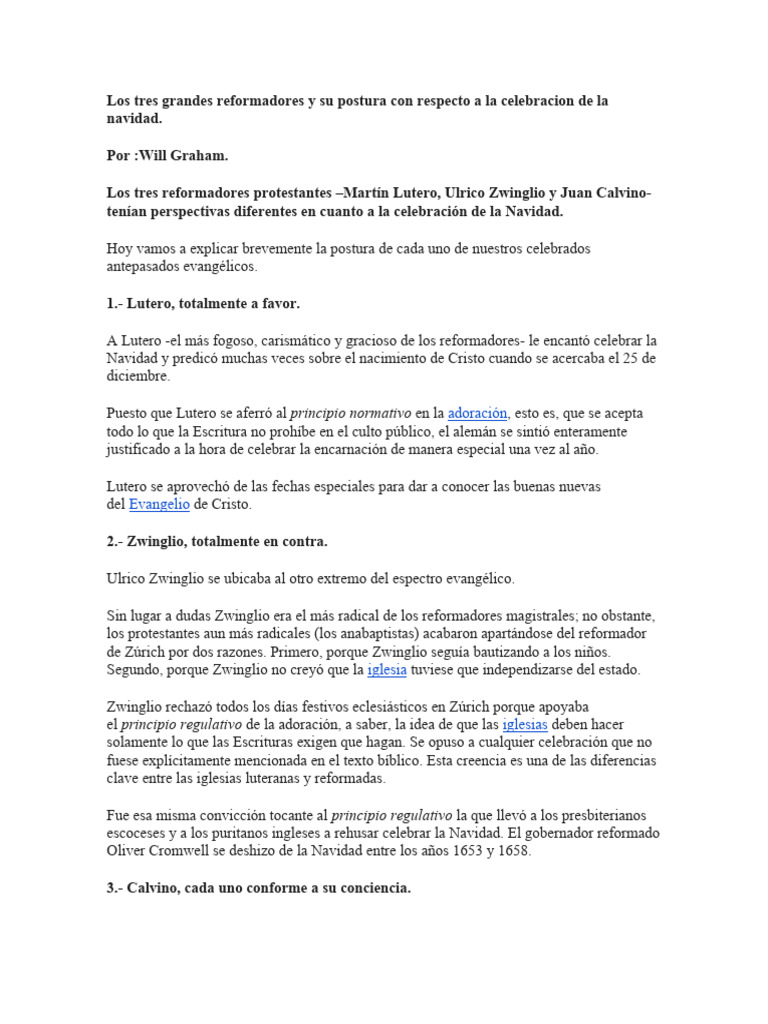 Los Reformadores y La Navidad | PDF | protestantismo | John Calvin