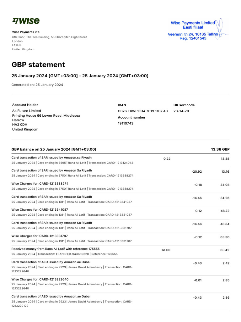 Statement 76051387 GBP 2024-01-25 2024-01-25 | PDF | Financial Transaction | Services (Economics)
