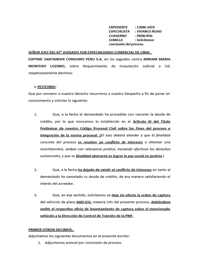 Cancelación de Deuda y Levantamiento de Incautación en Lima | PDF
