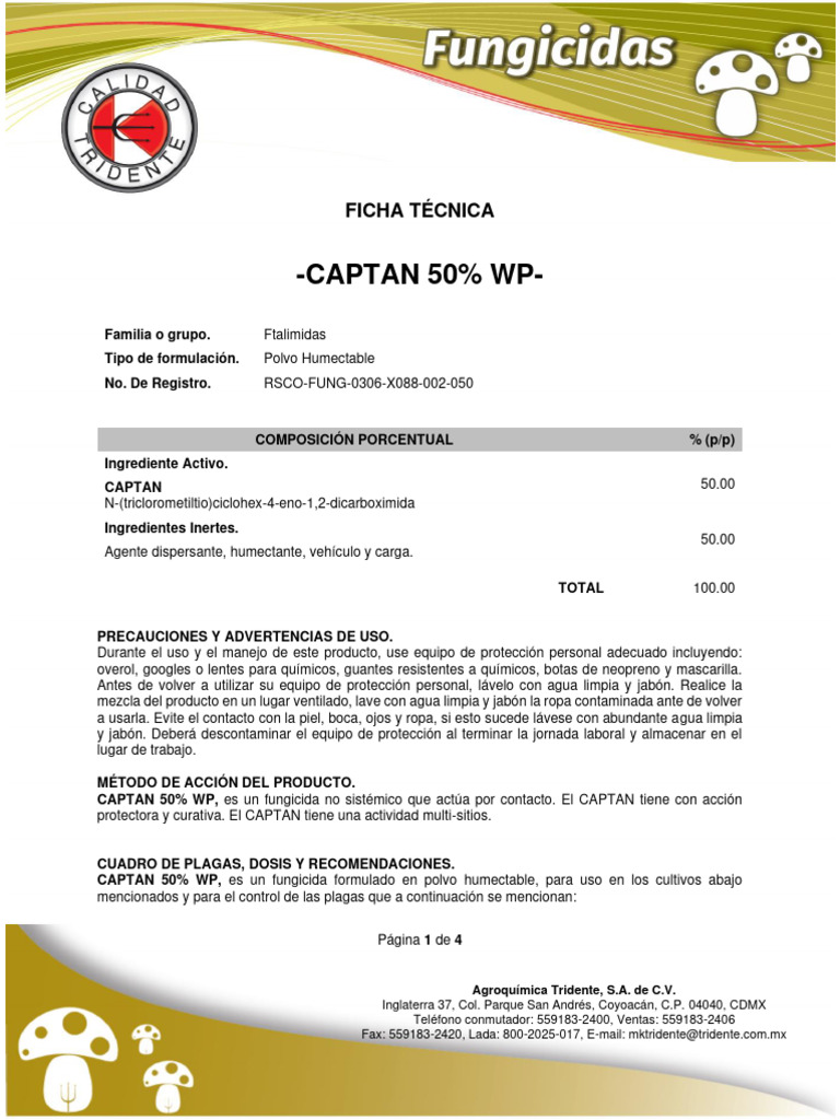 Ficha Técnica - CAPTAN 50 WP | PDF | Agua | Plantas