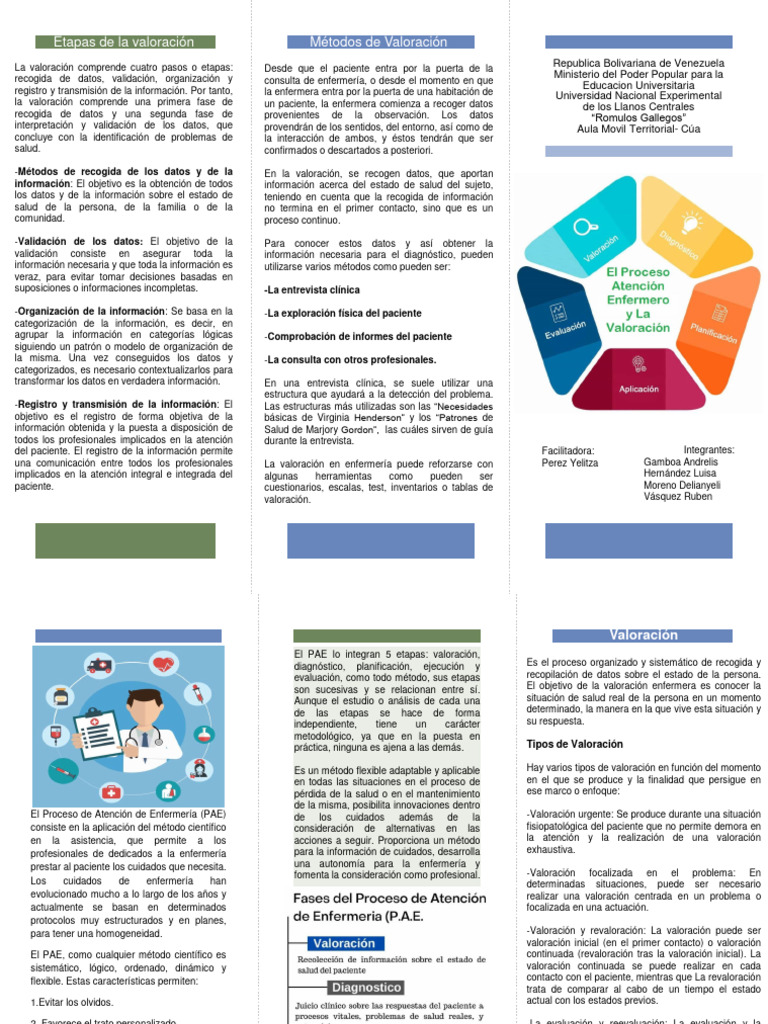 Triptico PAE y La Valoracion | PDF | Enfermería | Cuidado de la salud