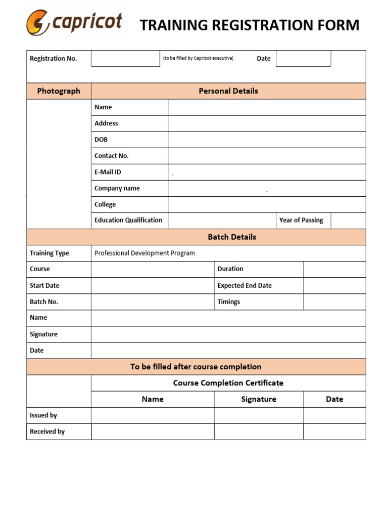 Training Registration Form | PDF