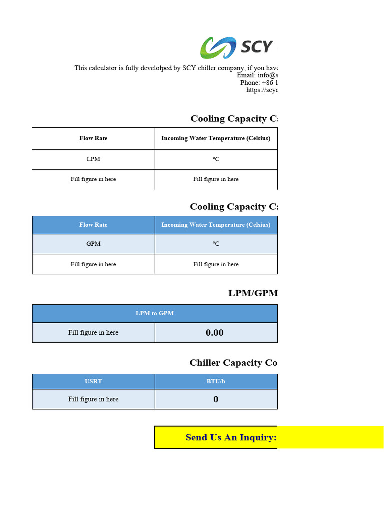 Chiller Cooling Capacity Calculator SCY Chiller v3.0 | PDF