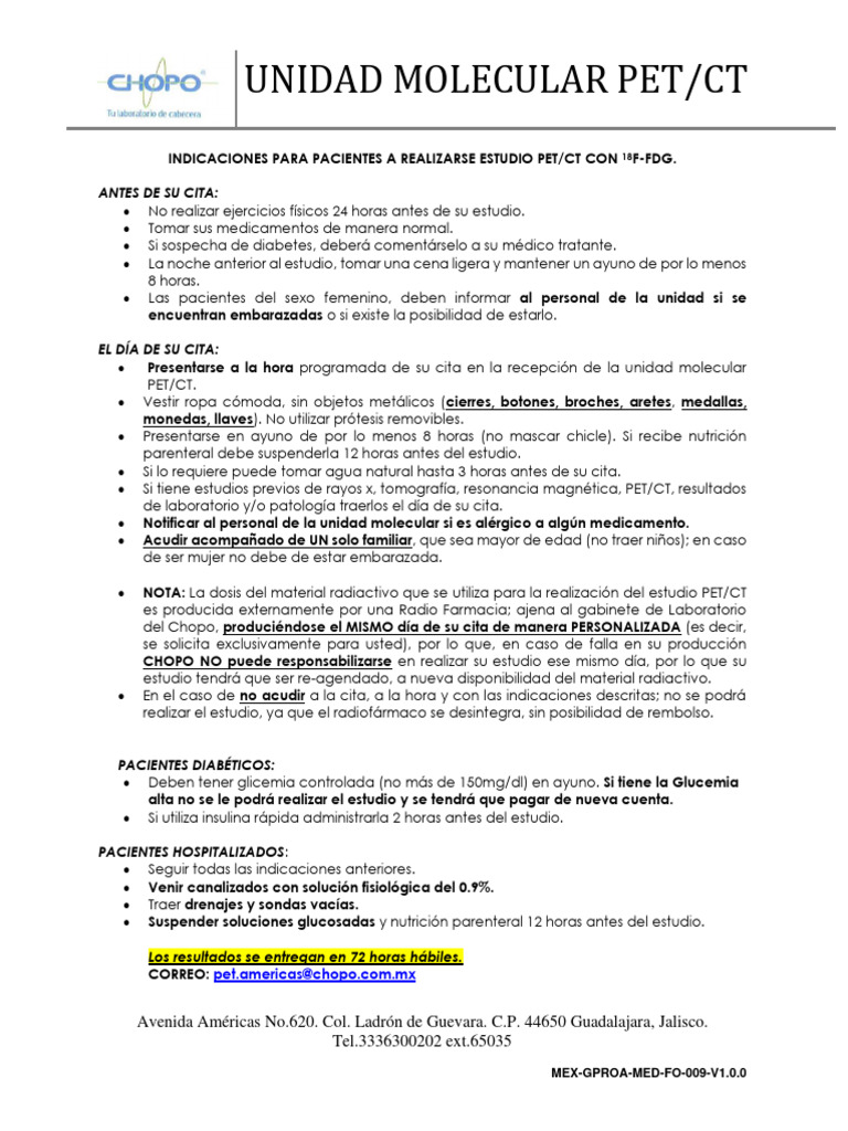 Indicaciones Previas FDG | PDF | Tomografía de emisión de positrones ...