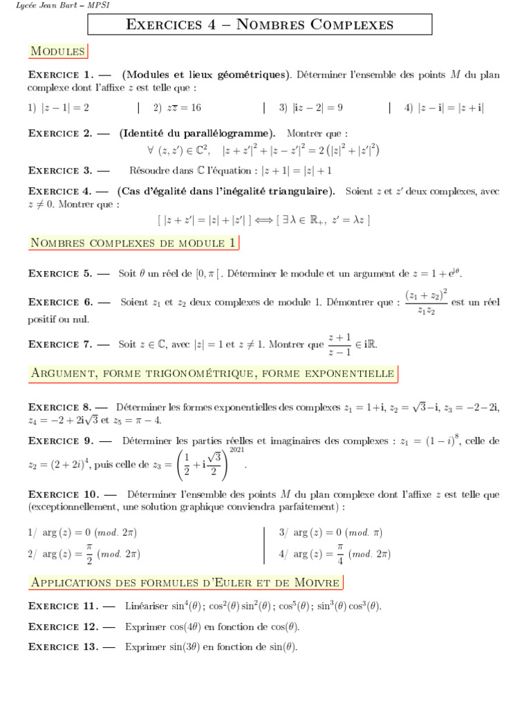 Exqo9-Exos 04 Complexes | PDF
