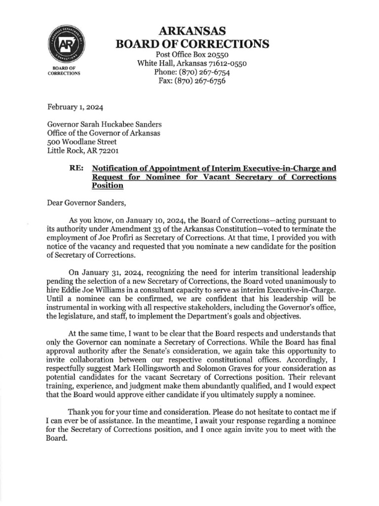 Board Letter To Governor February 1 | PDF
