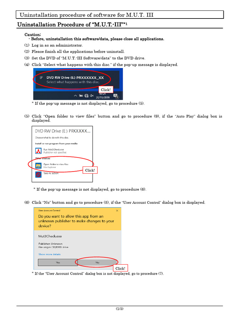 M.U.T.-3 Uninstallation Manual (SEW23061) | PDF | Dialog Box | Software