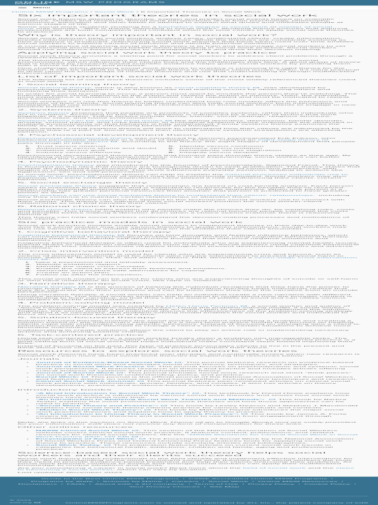 6 Important Theories in Social Work & 6 Practice Models | PDF