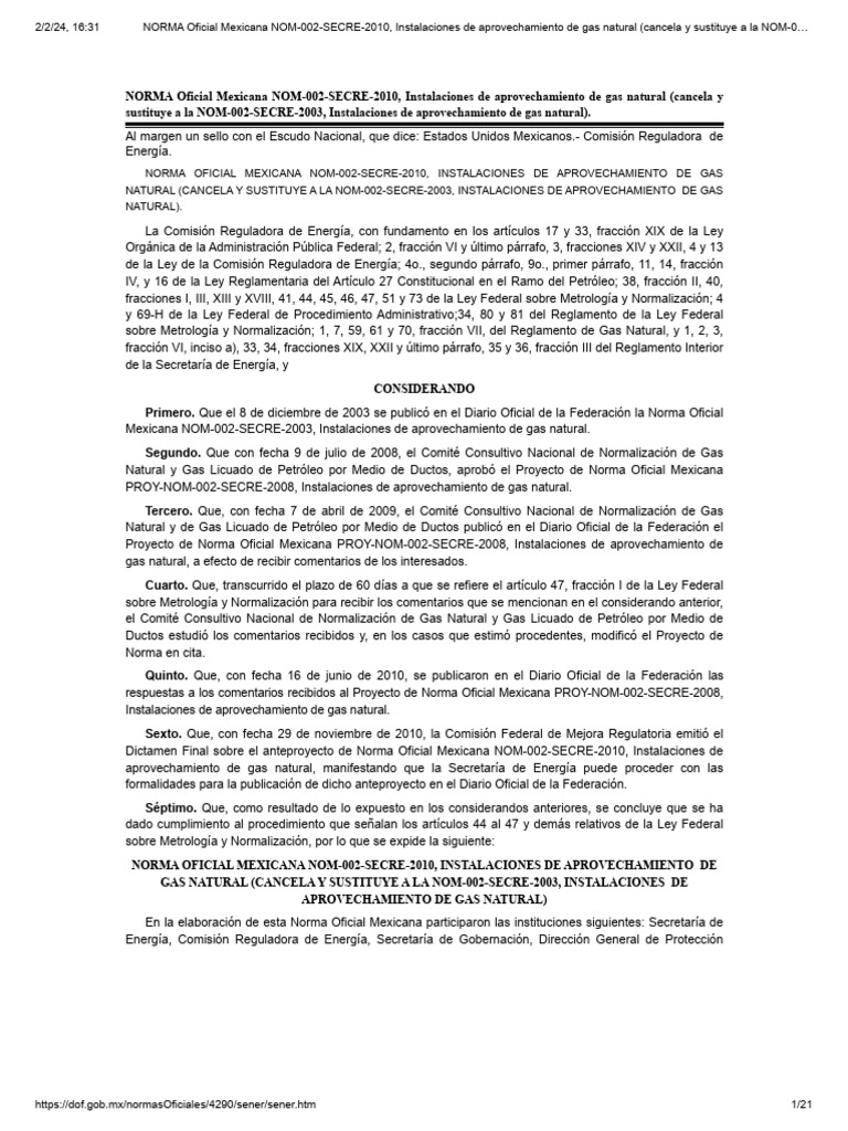 NORMA Oficial Mexicana NOM-002-SECRE-2010 | PDF